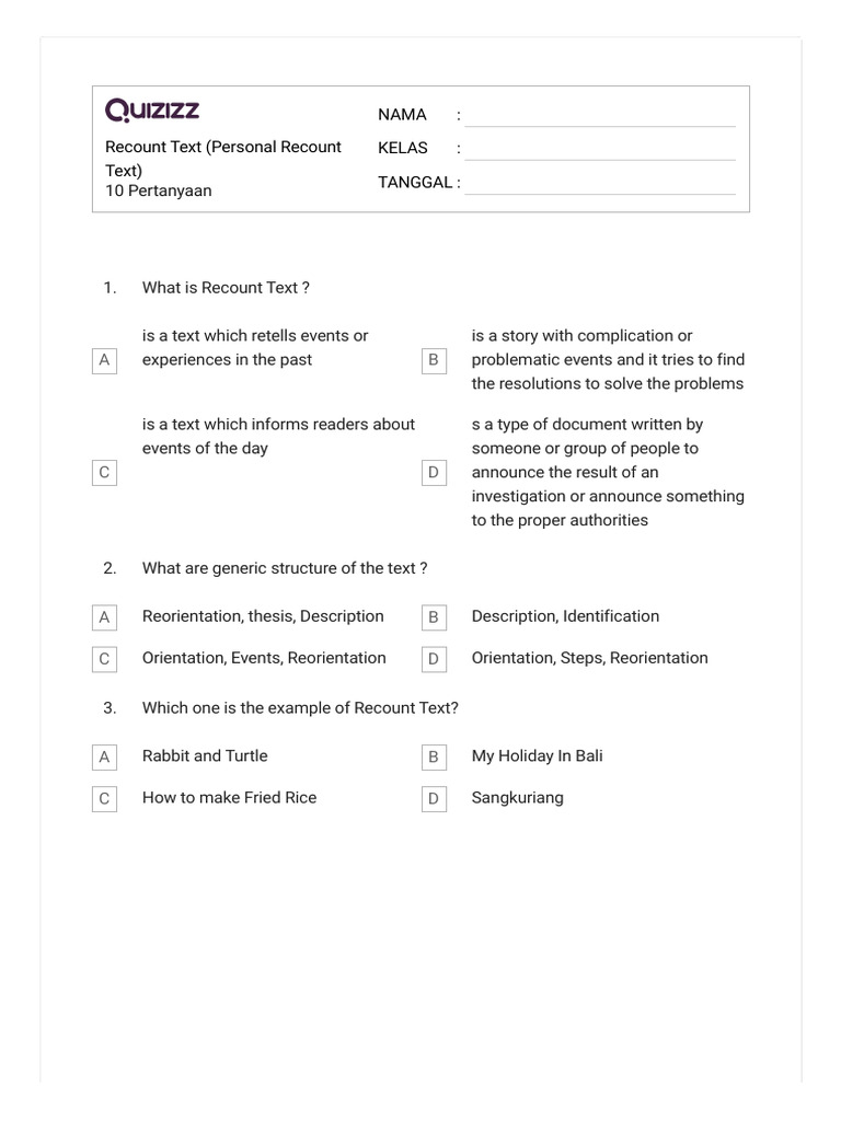 Understanding Personal Recount Text | PDF