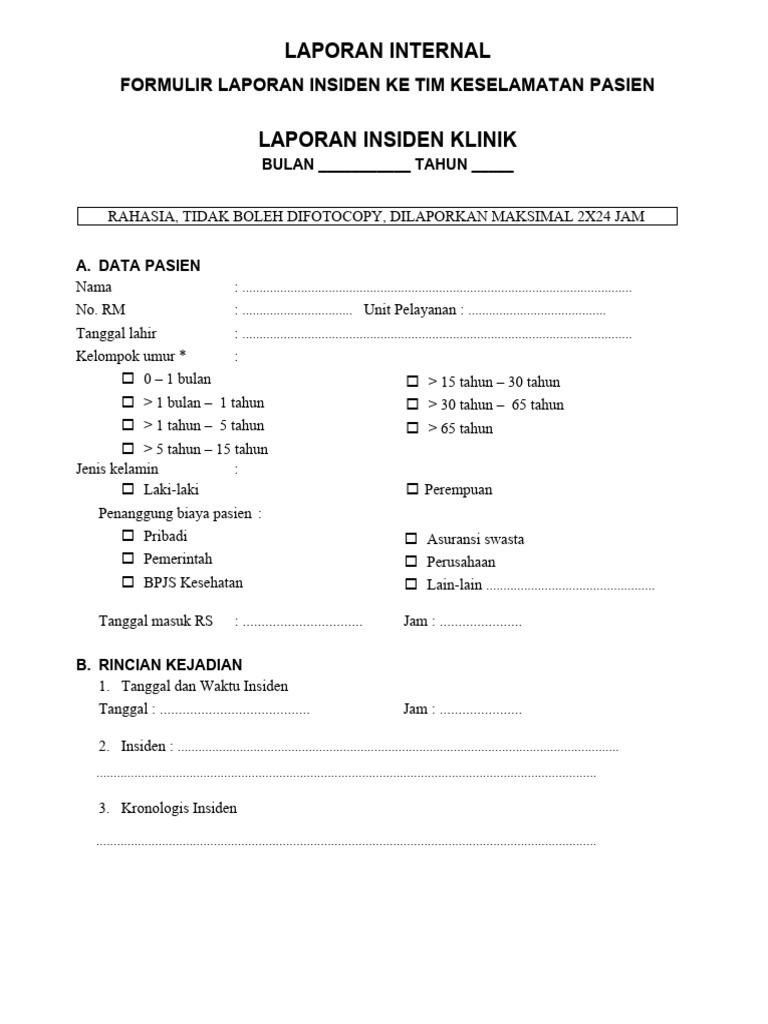 Form Laporan Insiden Keselamatan Pasien | PDF