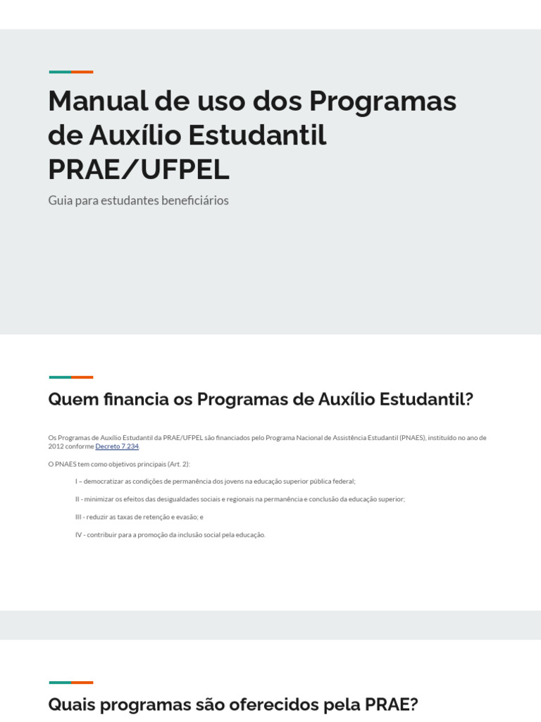 Manual de Uso Dos Programas de Auxilio Estudantil PRAE - UFPEL | PDF | Negócios | Bem-estar