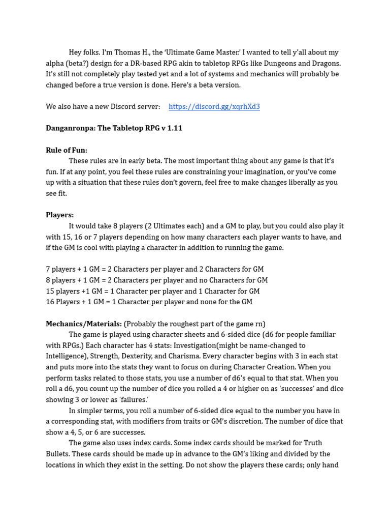 Danganronpa TRPG 1.11 | PDF