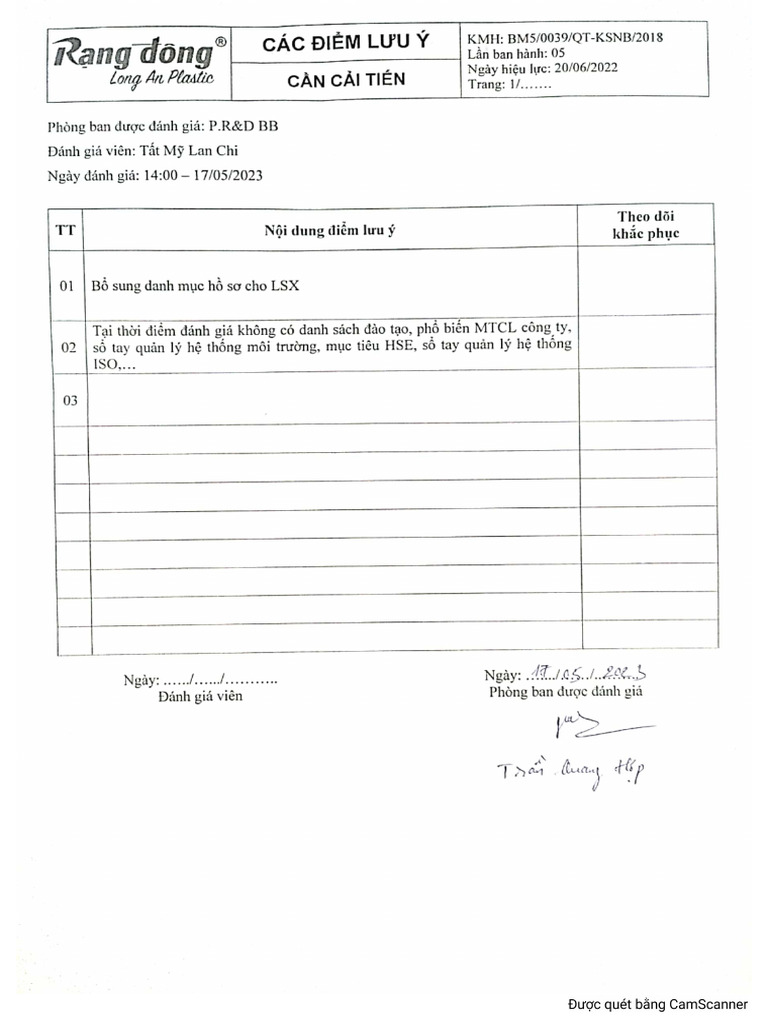 NN - ĐGNB Iso 90001 & 140001 L1 Năm 2023 - P.R&DBB | PDF