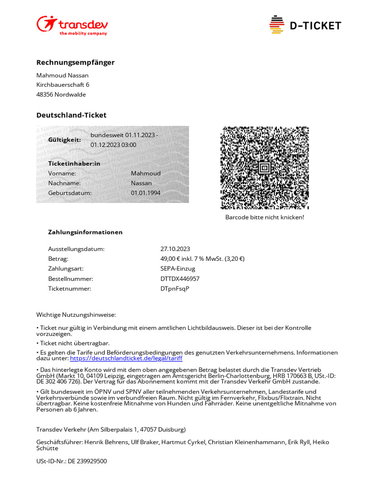 DTicket - DTTDX446957 2023 11 | PDF