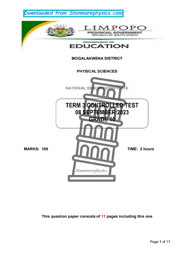 Limpopo Physical Science Grade 10 September 2023 QP and Memo | PDF