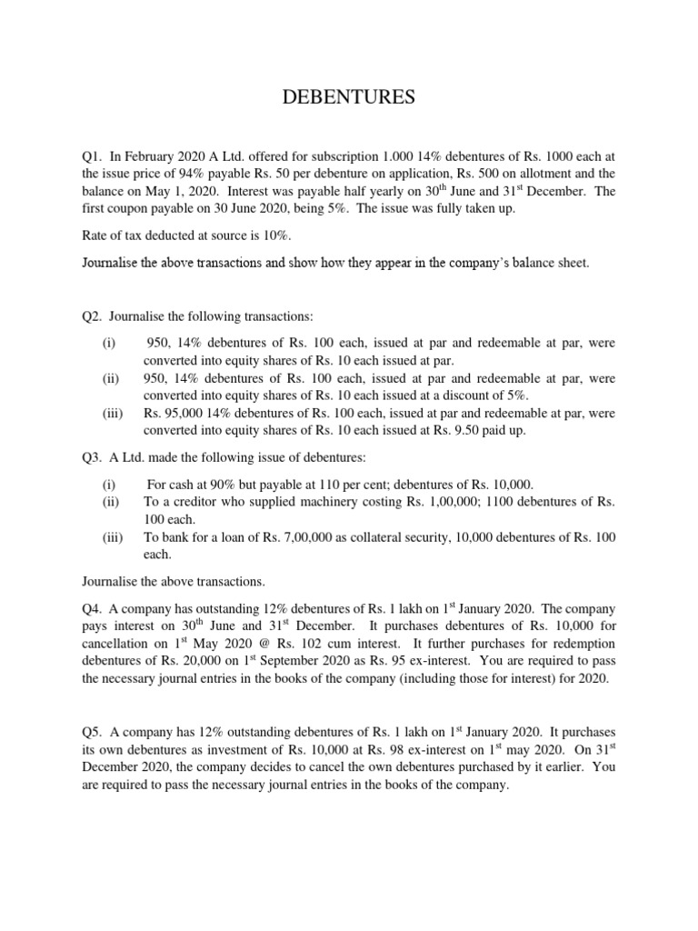 Debentures Questions 1 | PDF | Option (Finance) | Equity (Finance)