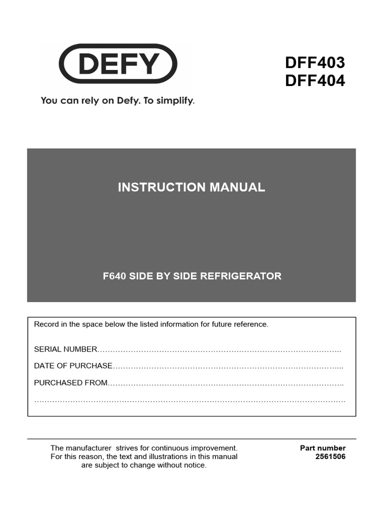 Defy F640 Fridge Manual & Wiring Guide | PDF