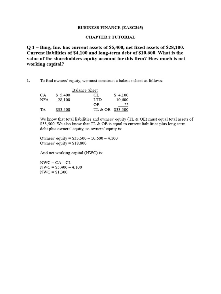 Business Finance - Tutorial Questions | PDF