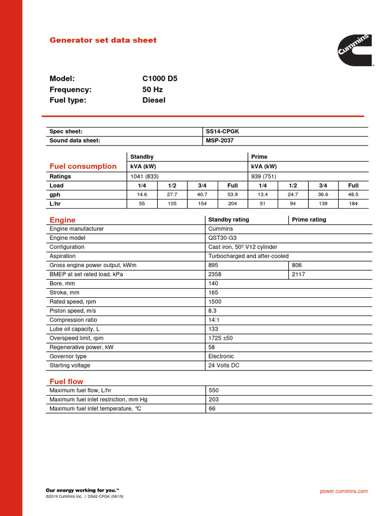 Cummins c1000d5 Data Sheet | PDF