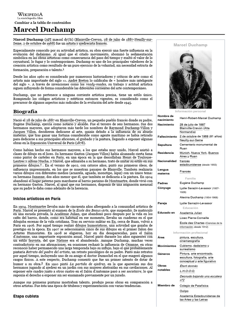 Marcel Duchamp - Wikipedia, La Enciclopedia Libre | PDF