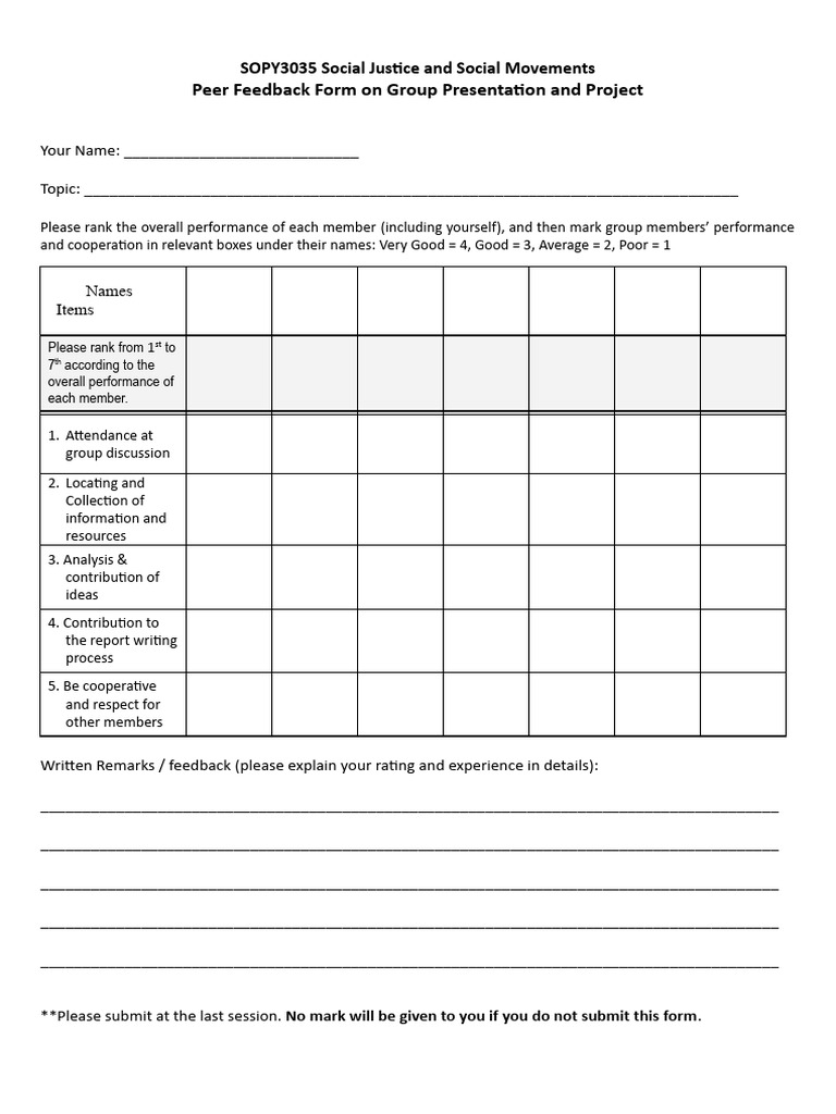 Peer Feedback Form | PDF