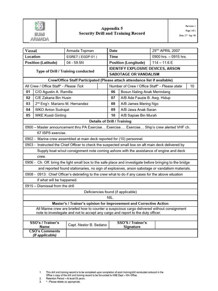Apr. 29 - ISPS Explosive Device Drill - APRIL 2007 | PDF | Ships ...
