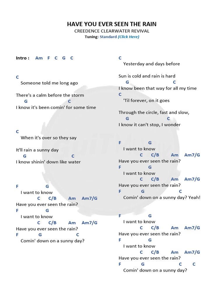 Have You Ever Seen The Rain - Lyrics & Chords | PDF | Musical Forms ...