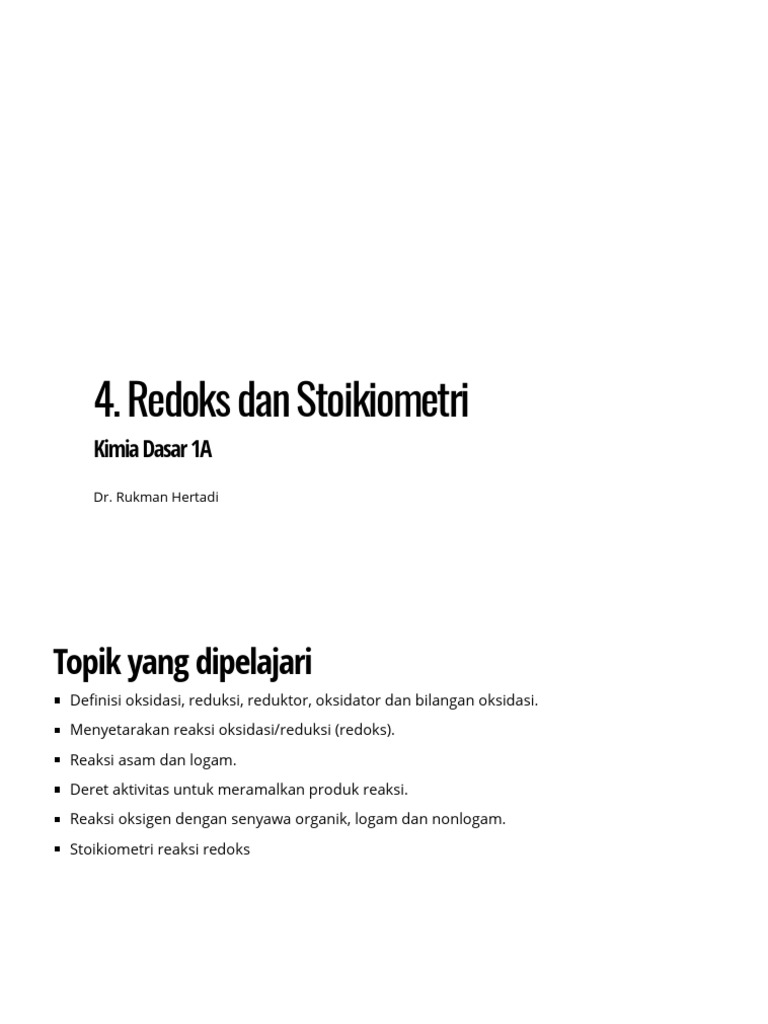 Bab 4 - Redoks Dan Stoikiometri | PDF
