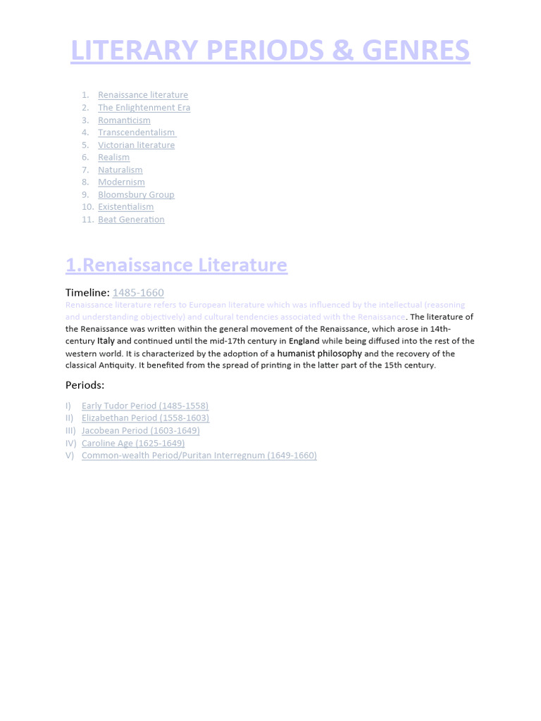 Literary Periods and Genres | PDF