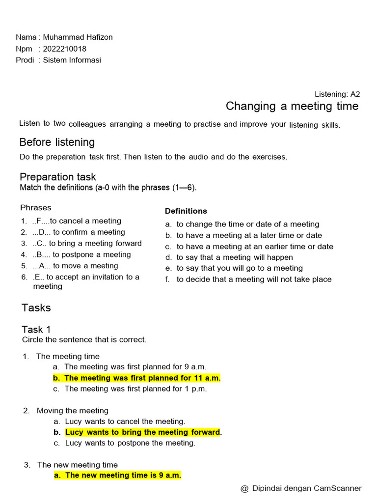 Changing A Meeting Time, 1 | PDF