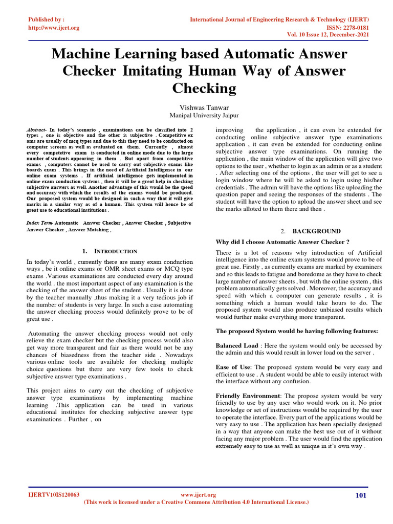 Machine Learning Based Automatic Answer Checker Imitating Human Way of Answer Checking ...