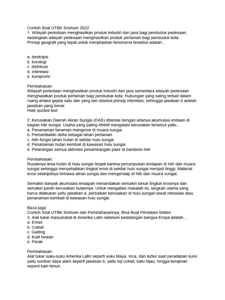 Contoh Soal UTBK Soshum 2022 | PDF