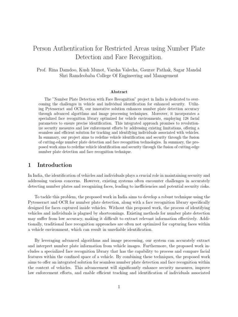 Person Authentication For Restricted Areas Using Number Plate Detection and Face Recognition ...