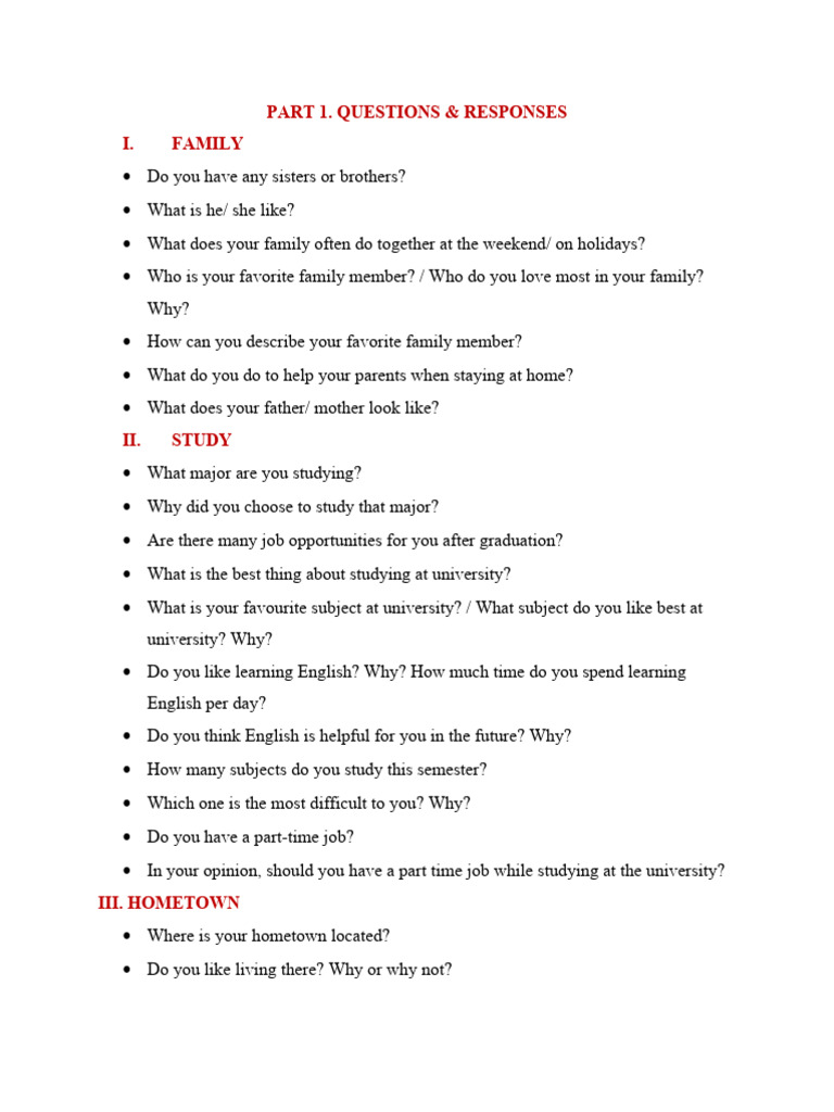 Part 1 Speaking | PDF