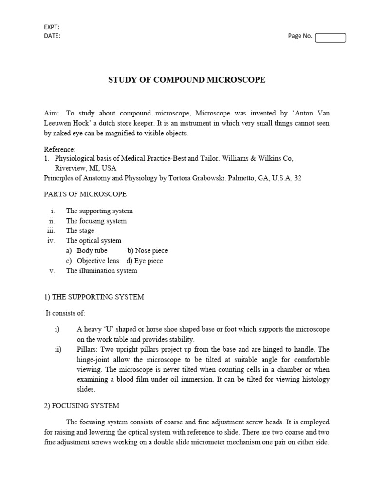 Study of Compound Microscope | PDF | Aperture | Optics