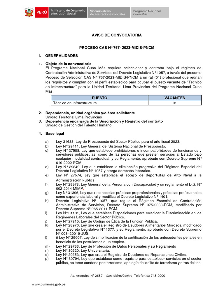 Proceso Cas #767 - 2023-Midis-Pncm | PDF