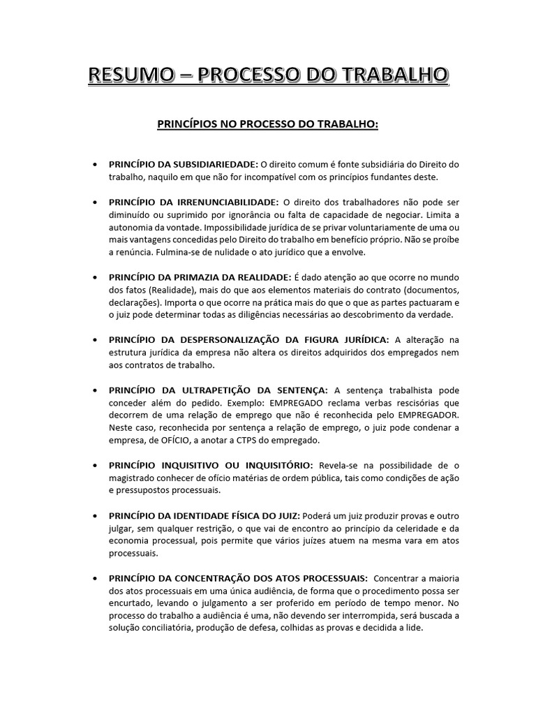 Resumo Processo Do Trabalho | PDF