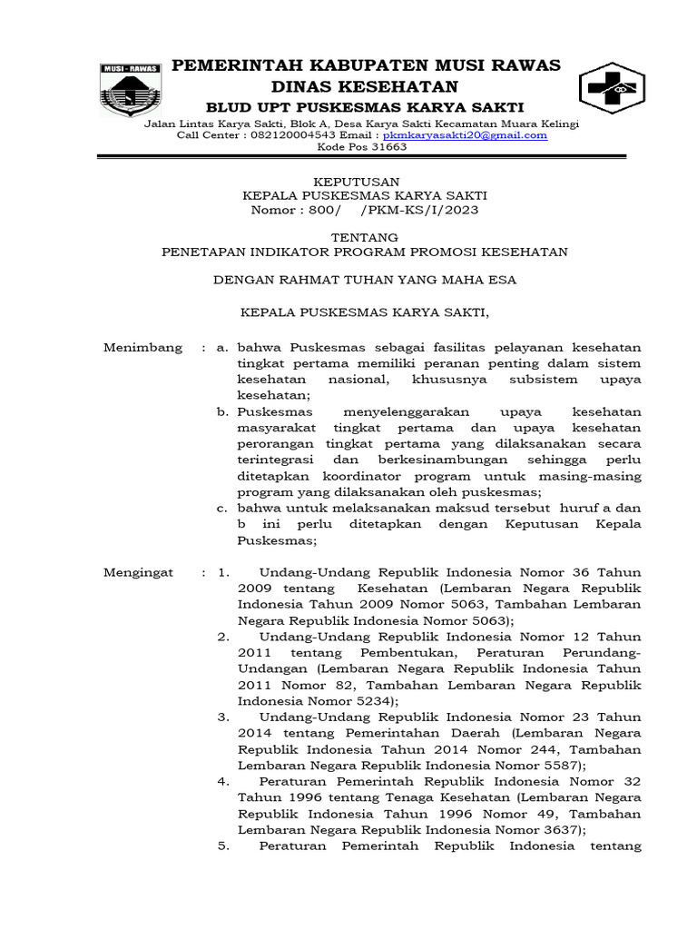 2.6.1.1 Contoh SK Indikator Kinerja Promkes | PDF
