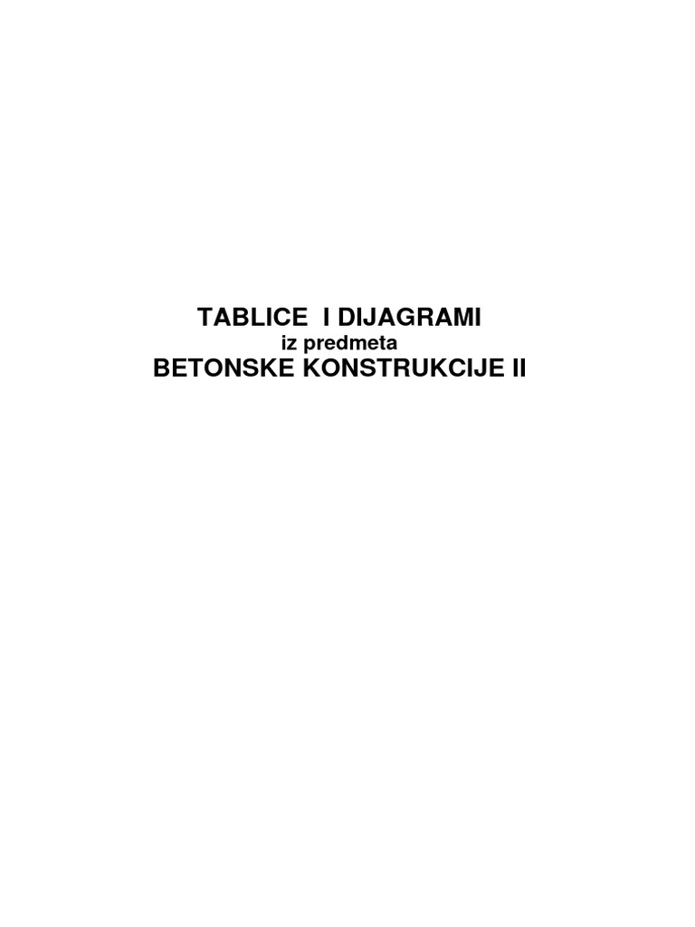 TABLICE I DIJAGRAMI Iz Predmeta BETONSKE KONSTRUKCIJE II | PDF