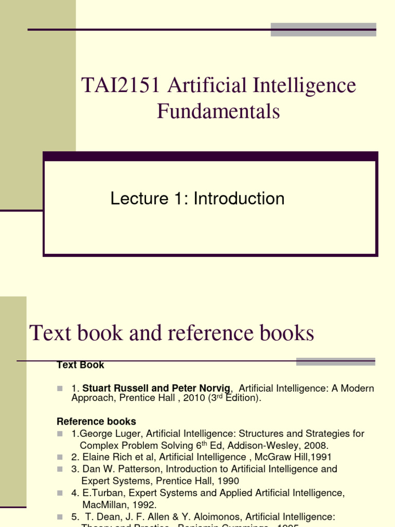 Lecture01 Introduction To Artificial Intelligence | PDF | Artificial Intelligence | Intelligence ...
