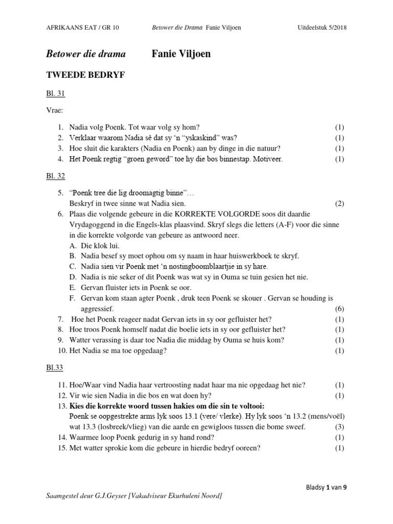 Afrikaans GR 10 1 Betower Die Drama | PDF