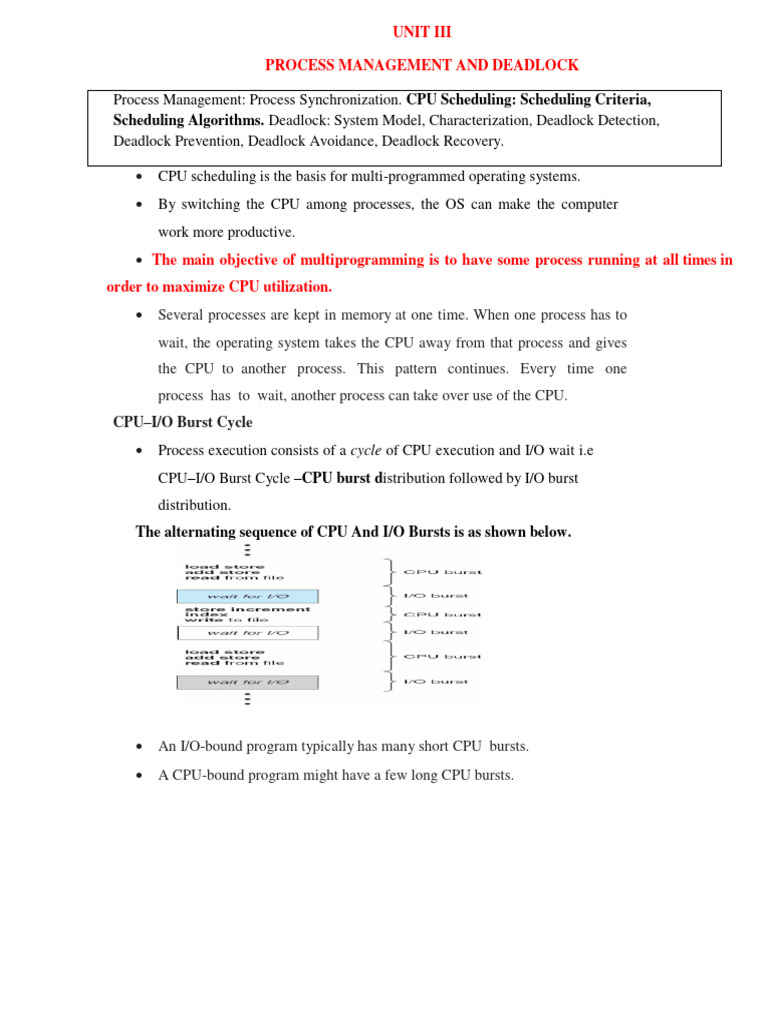 Process Management & Deadlock | PDF | Scheduling (Computing) | Process (Computing)