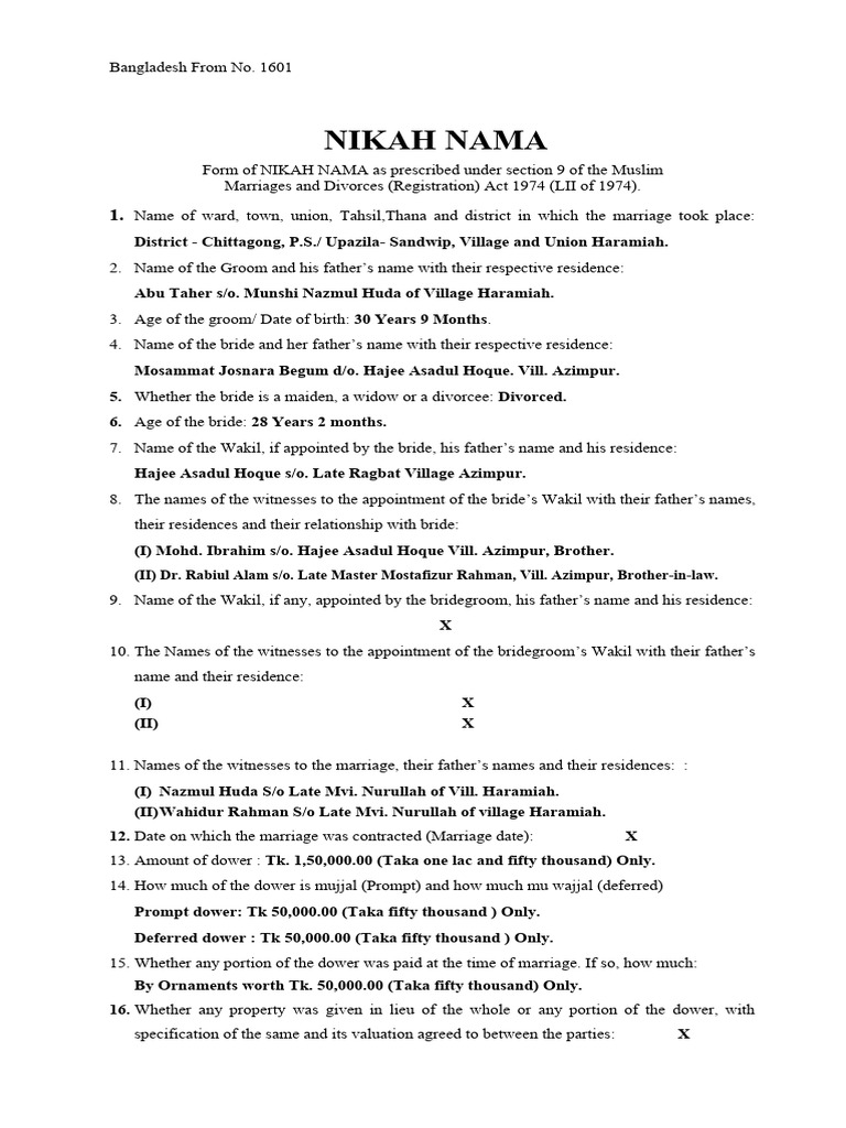 Nikah Form English Blank Bangla | Download Free PDF | Marriage | Social ...