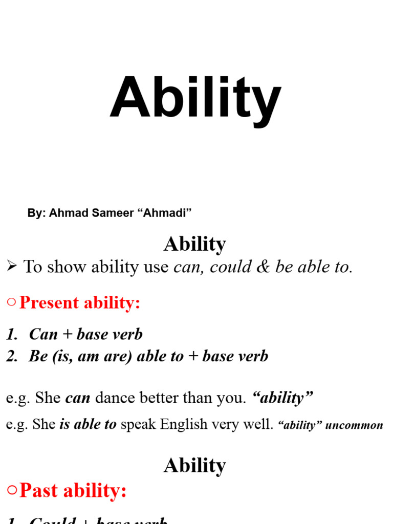 Understanding Ability: Can, Could, Be Able | PDF | Language Arts ...