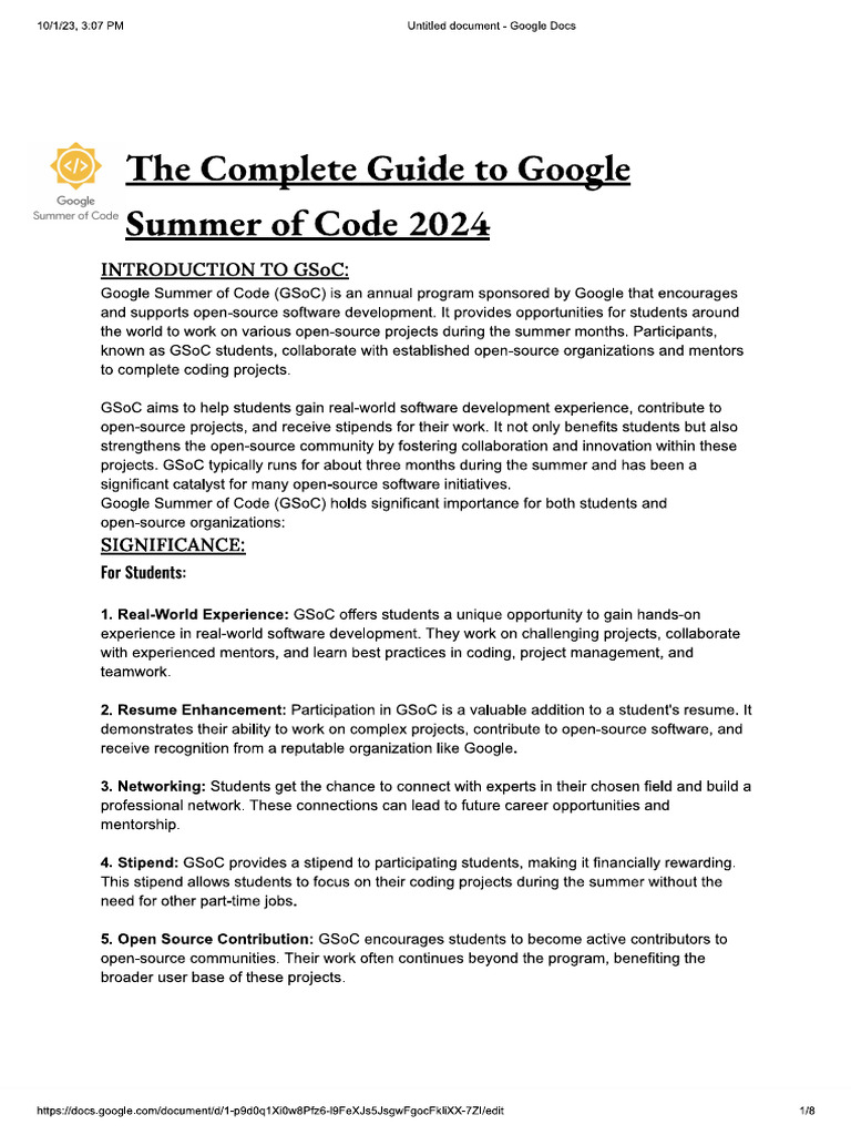Complete Guide To Google GSoC 2024 | PDF Complete Guide To Google GSoC 2024 | PDF