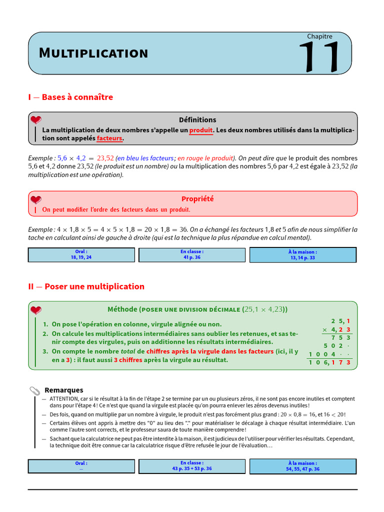Multiplication des Nombres Décimaux | PDF