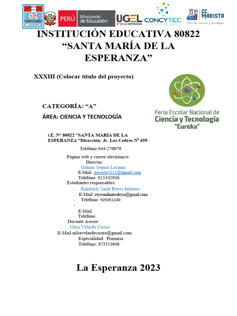 MODELO DE CARATULA Py EUREKA | PDF