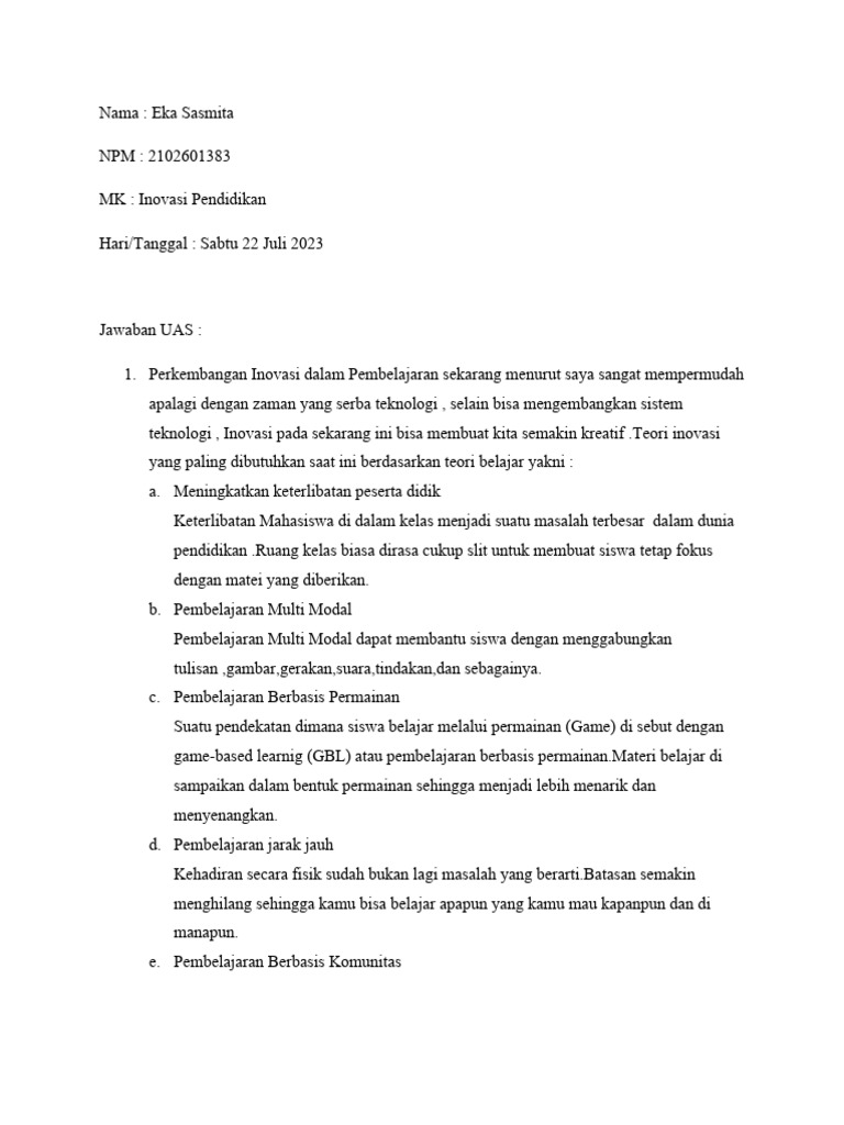 Tugas UAS Inovasi Eka | PDF