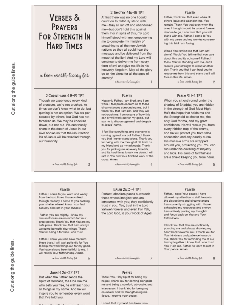 Verses and Prayers For Strength in Hard Times Printable Cards | PDF ...