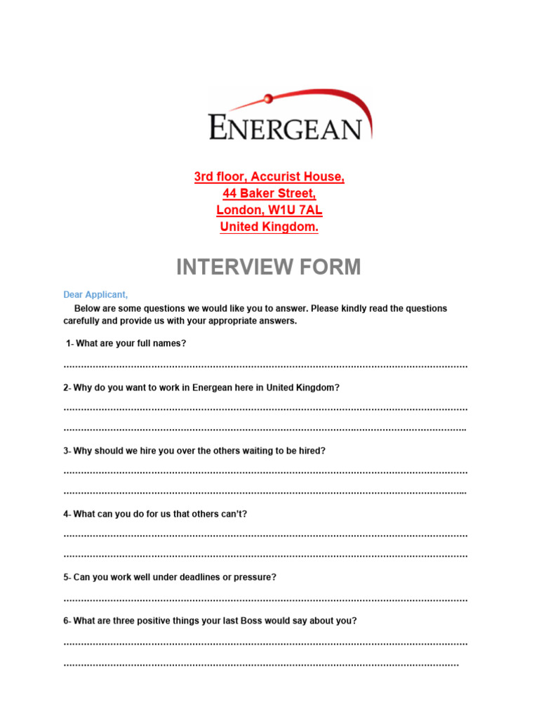 Energean Online Interview Form | PDF