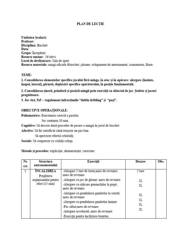 Plan de Lectie Baschet Consolidare | PDF