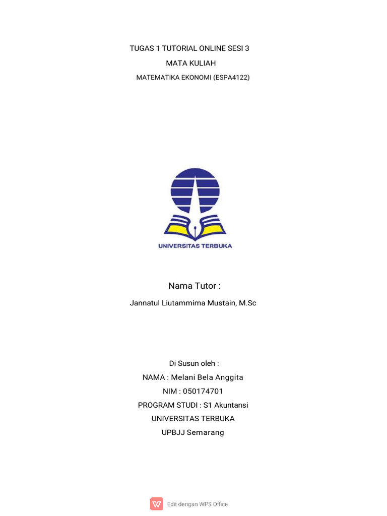 Tugas 1 Sesi 3 Mata Kuliah Matematika Ekonomi | PDF