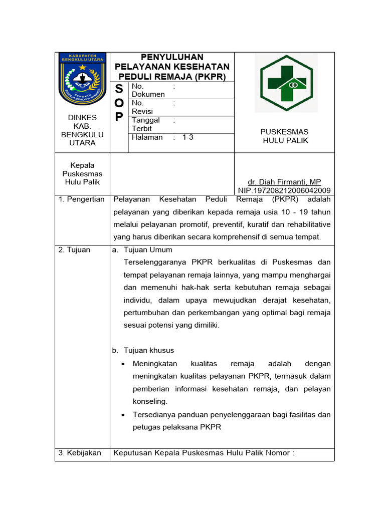 Sop PKPR | PDF | Pengembangan Diri | Kesehatan Holistik