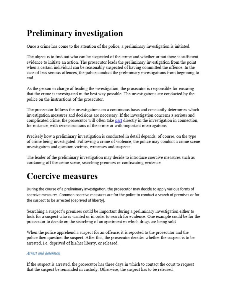 Preliminary Investigation | PDF