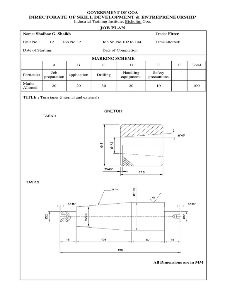Job Plan 102, 103, 104 | PDF | Tools | Metalworking