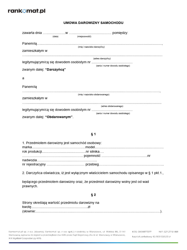 Umowa Darowizny Samochodu WZ R | PDF
