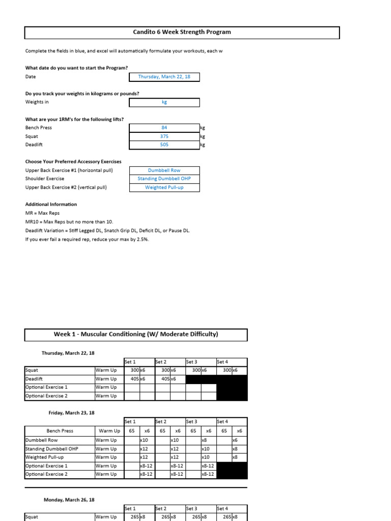 Candito 6 Week - Bench Modification | PDF | Physical Exercise ... Candito 6 Week - Bench Modification | PDF | Physical Exercise ...
