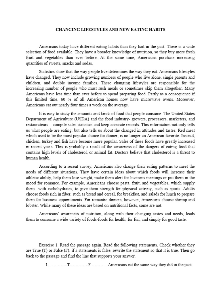 Changing Lifestyles And New Eating Habits Pdf