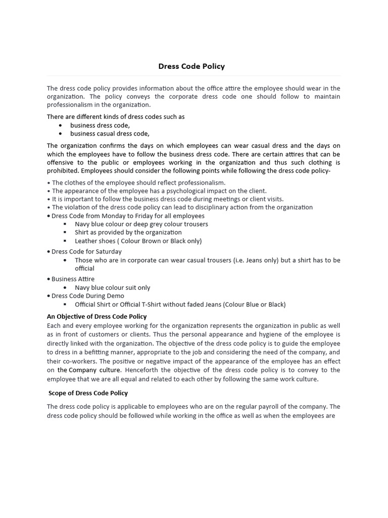 Dress Code Policy | PDF | Clothing | Fashion
