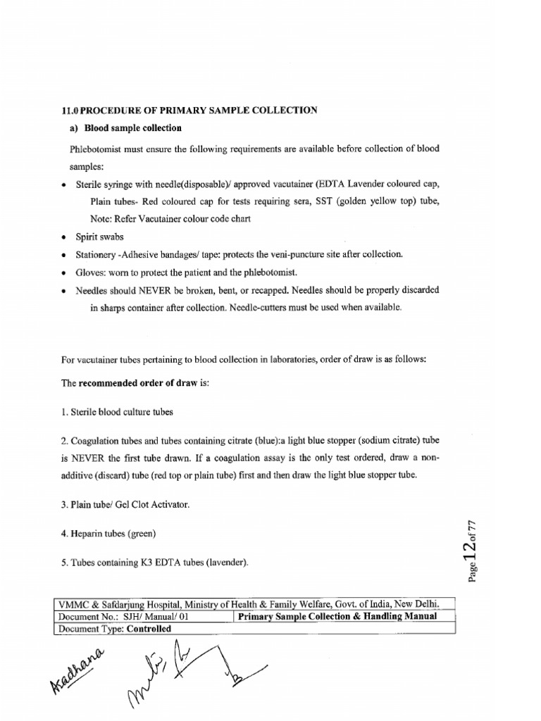 Primary Sample Collection & Handling Manual PDF | PDF