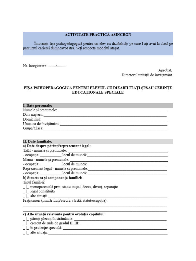 Fisa Psihopedagogica Ces | PDF