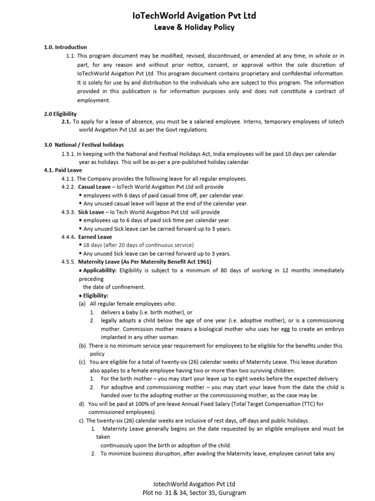 IoTechWorld Employee Leave Guide | PDF | Parental Leave | Sick Leave